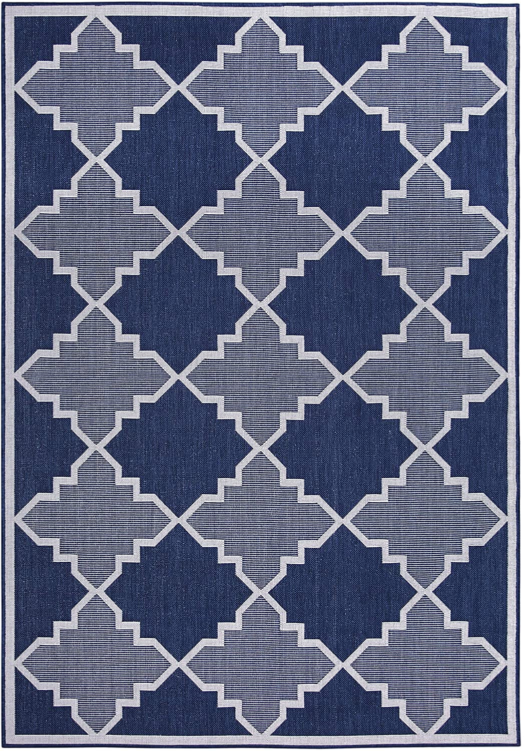 Trellis Diamond Rug - 7 ft. 10 in. x 10 ft., Navy, Indoor/Outdoor ...