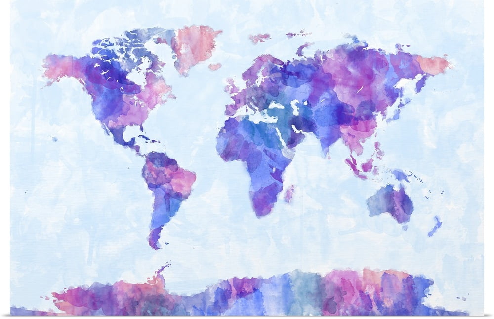 Great BIG Canvas | "Paint map of the world - purple" Art Print - 36x24 ...