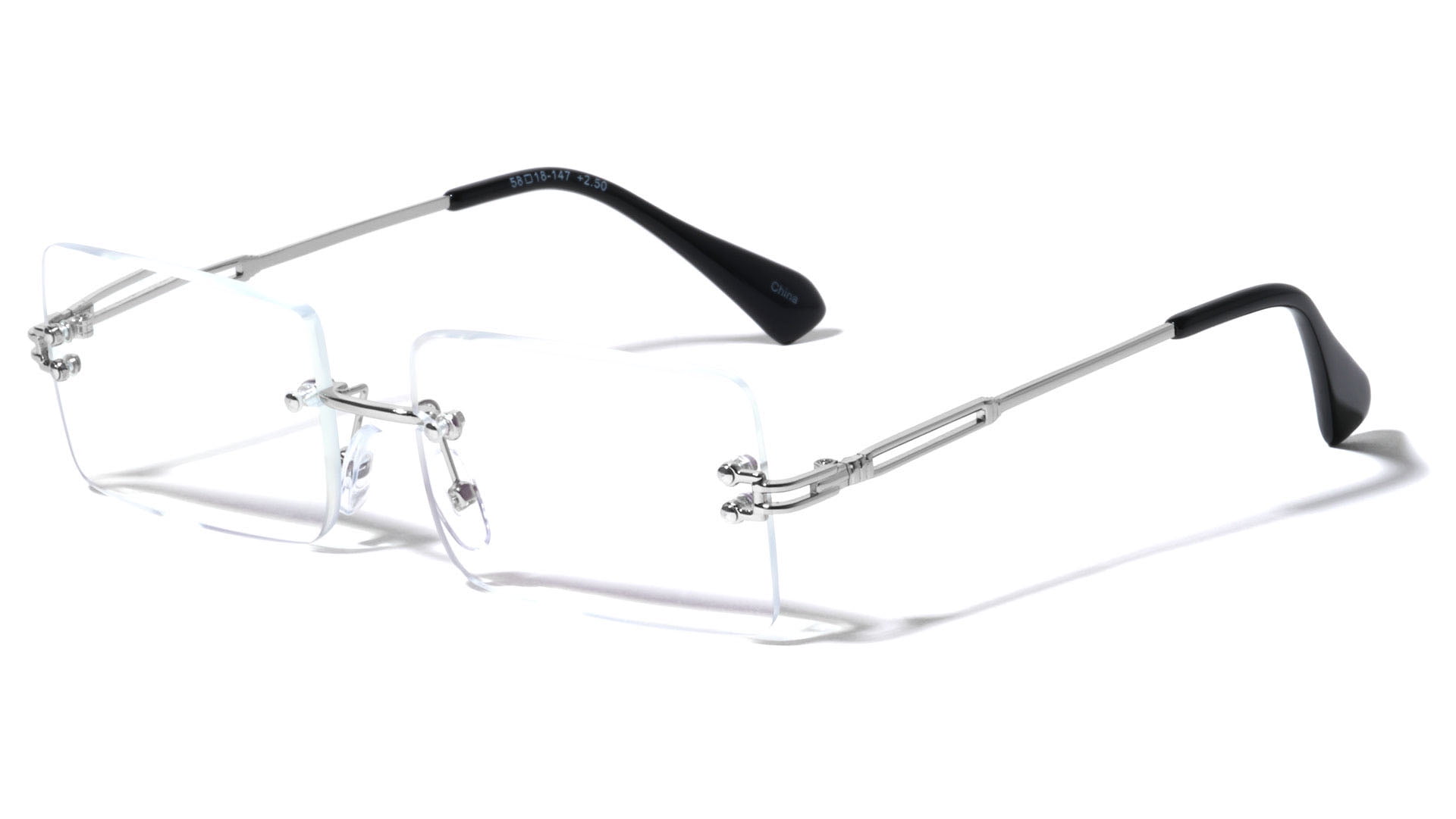 Men Modern Metal Rimless Eyeglasses, Anti Eyestrain & UV Glare - Clear ...