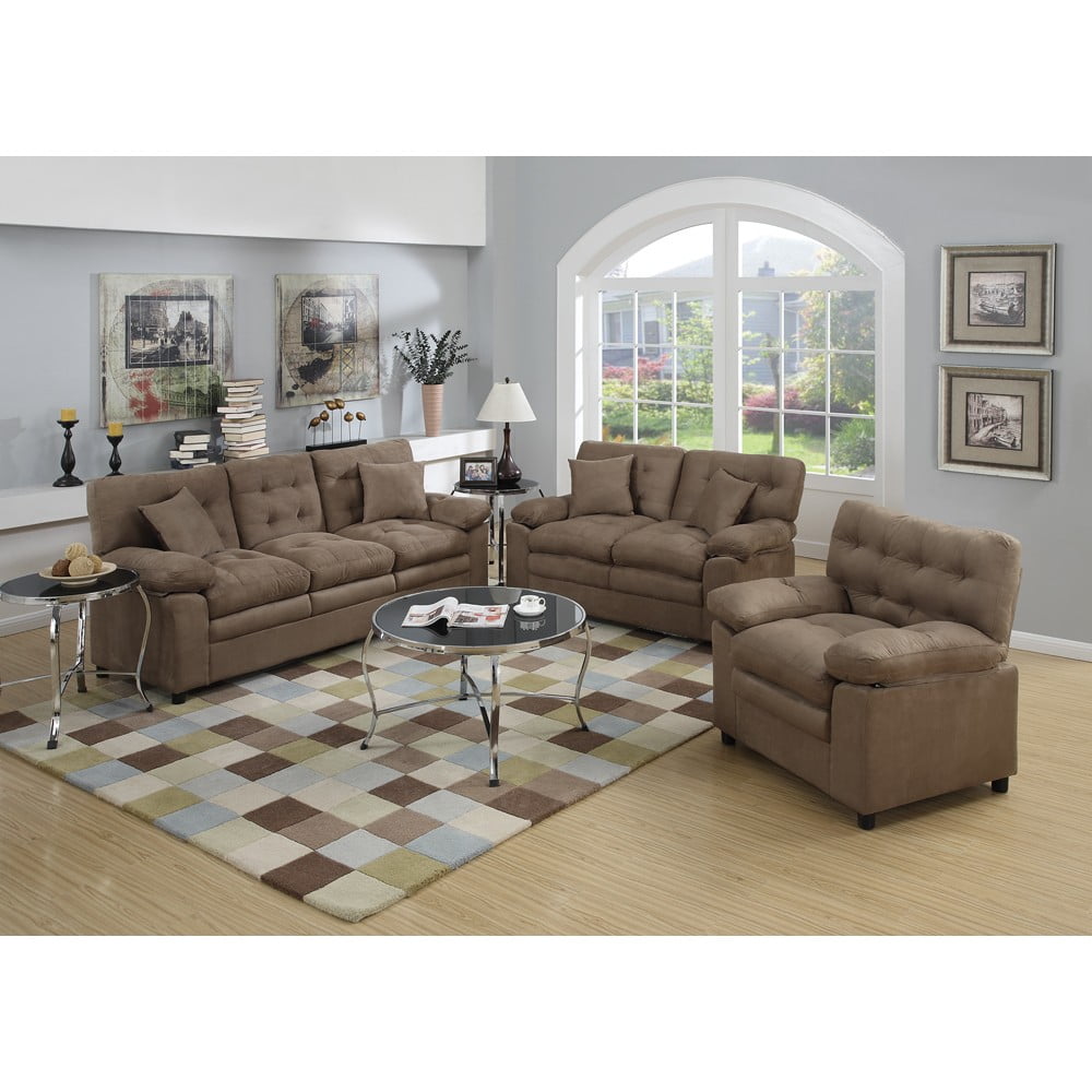 Microfiber 3 Pieces Sofa Set In Dark Brown - Walmart.com