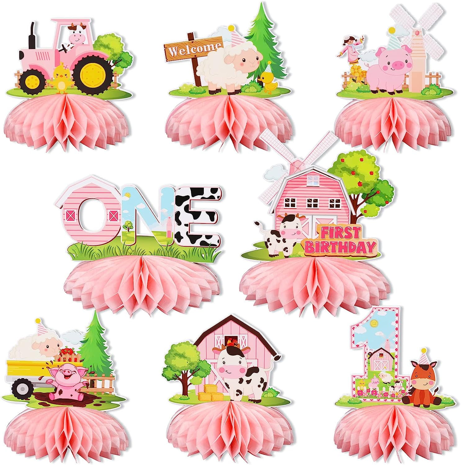 Farm Animal Honeycomb Centerpieces, Farm Animal 1st Birthday ...