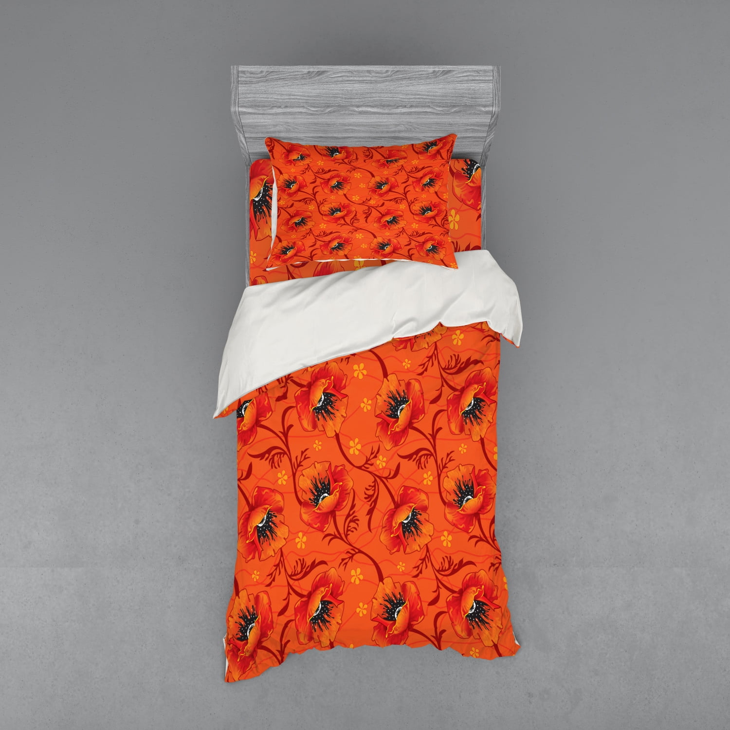 Ambesonne Orange Bedding Set 3 Pcs Poppy Flower Romance Twin Xl