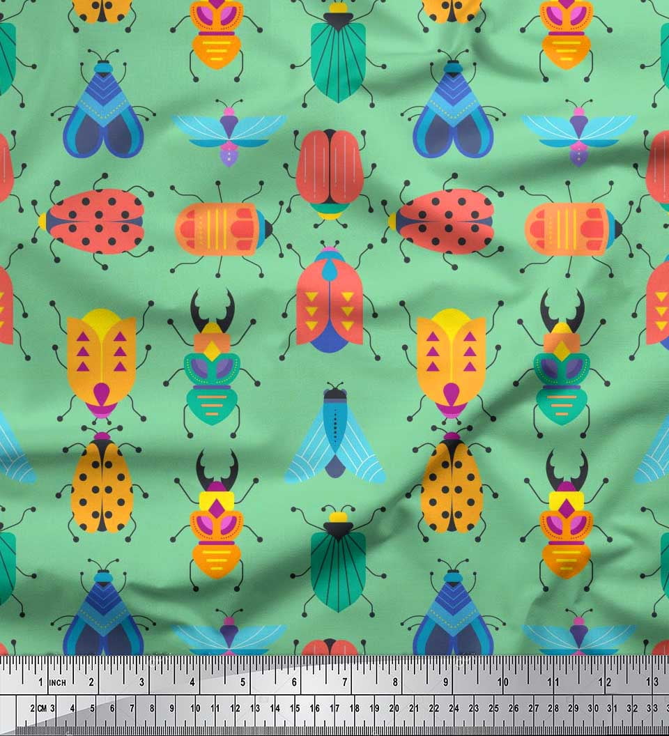 Soimoi Silk Fabric Insects Clip Art Print Fabric by The Yard 42 Inch ...