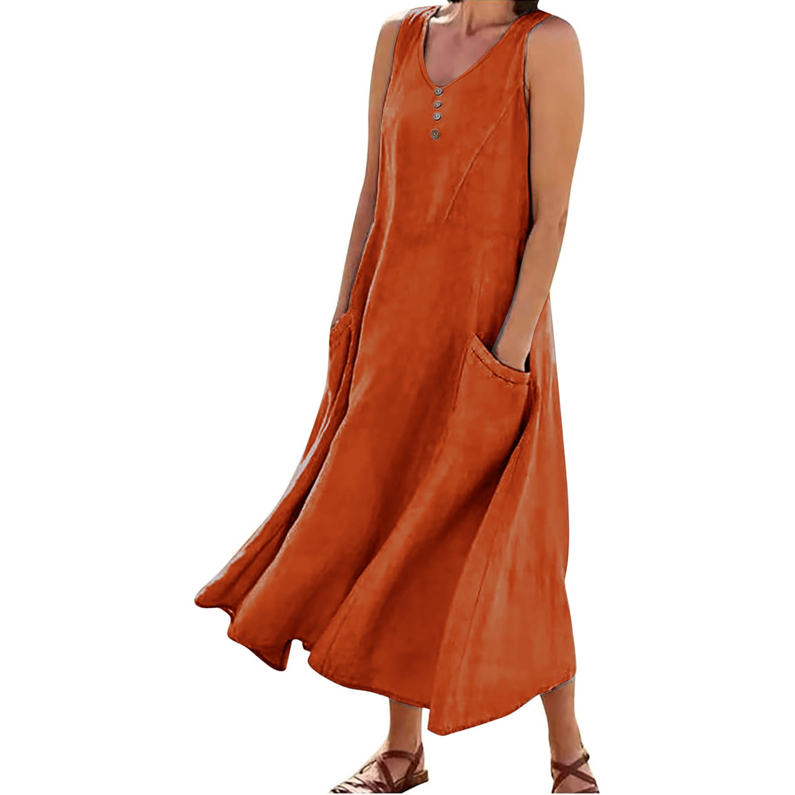 Staron Orange Summer Dresses for Women Clearance Under $10 Sleeveless ...