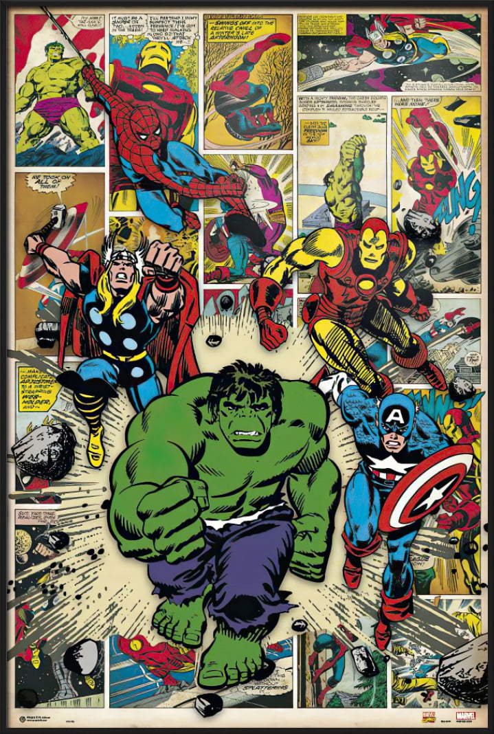 Marvel Comics - Framed Poster (Comic Scenes - Thor & Iron Man & Hulk ...