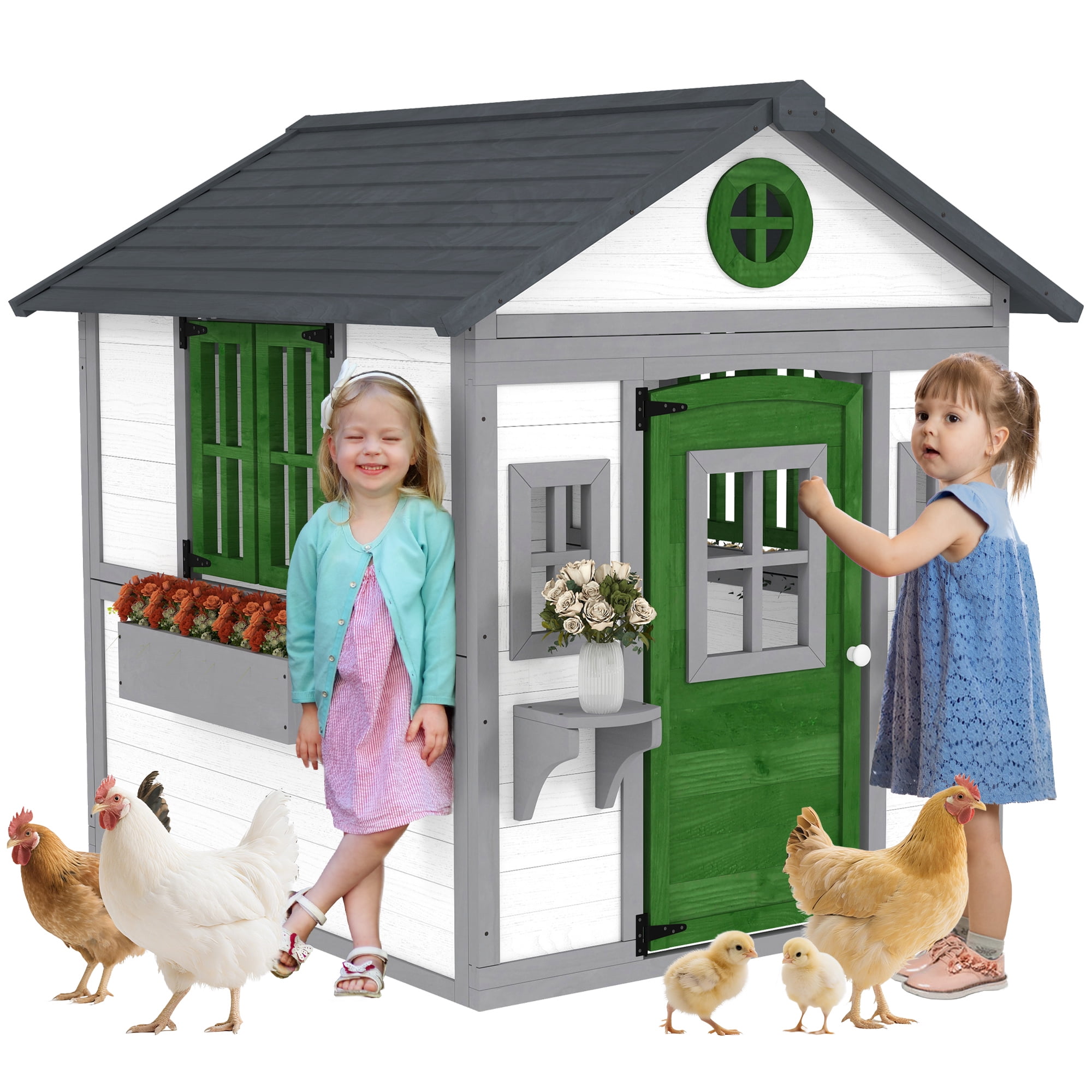 Click here for Outsunny Playhouse For Kids  Outdoor Wooden Playho... prices