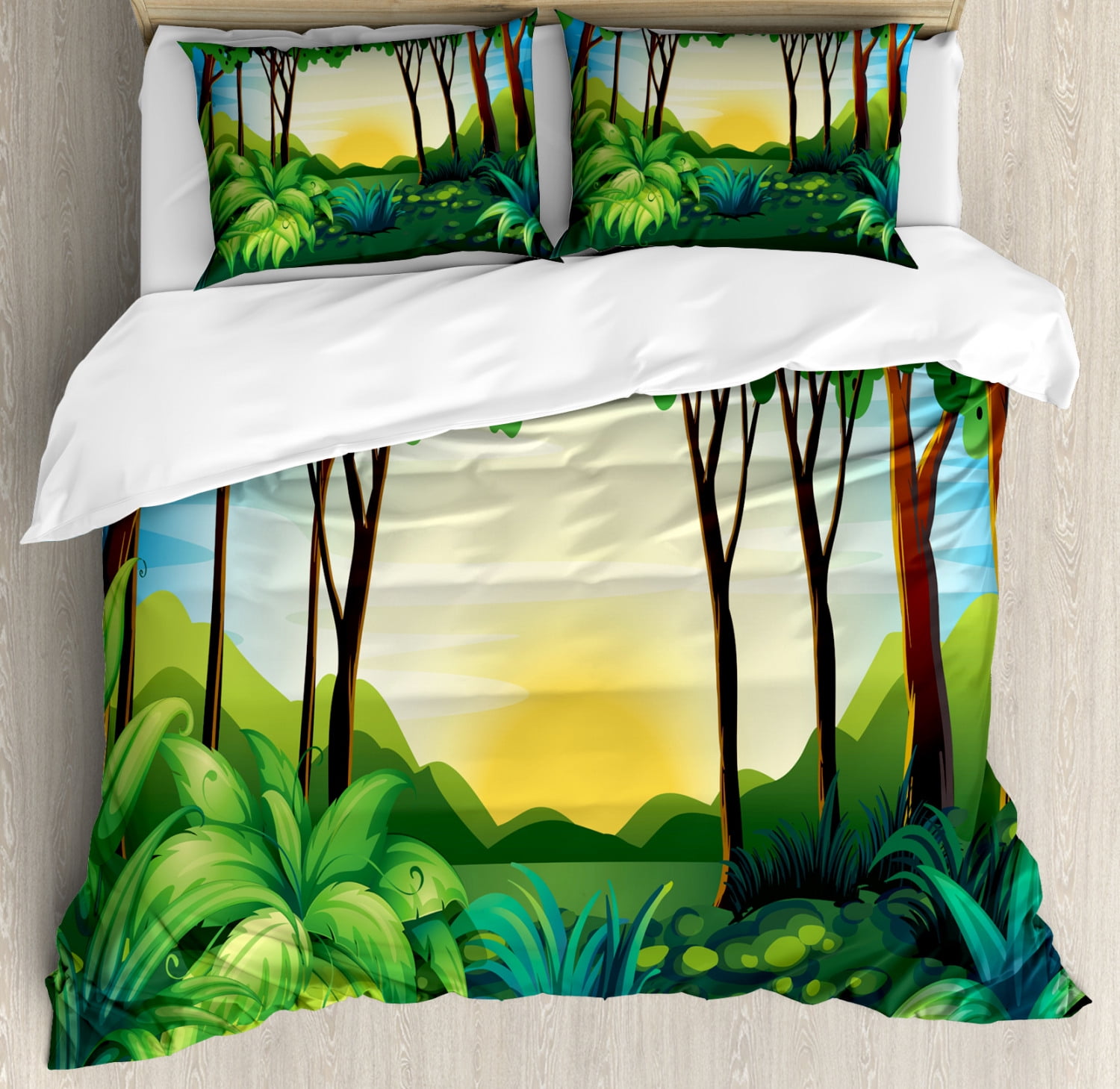 Jungle Leaves Duvet Cover Set Queen Size, Digitally Generated Forest ...