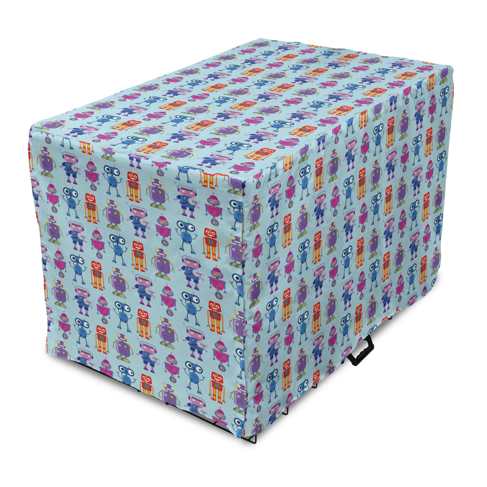 Alien Dog Crate Cover, Repeating Print of Colorful Robots Mechanical ...