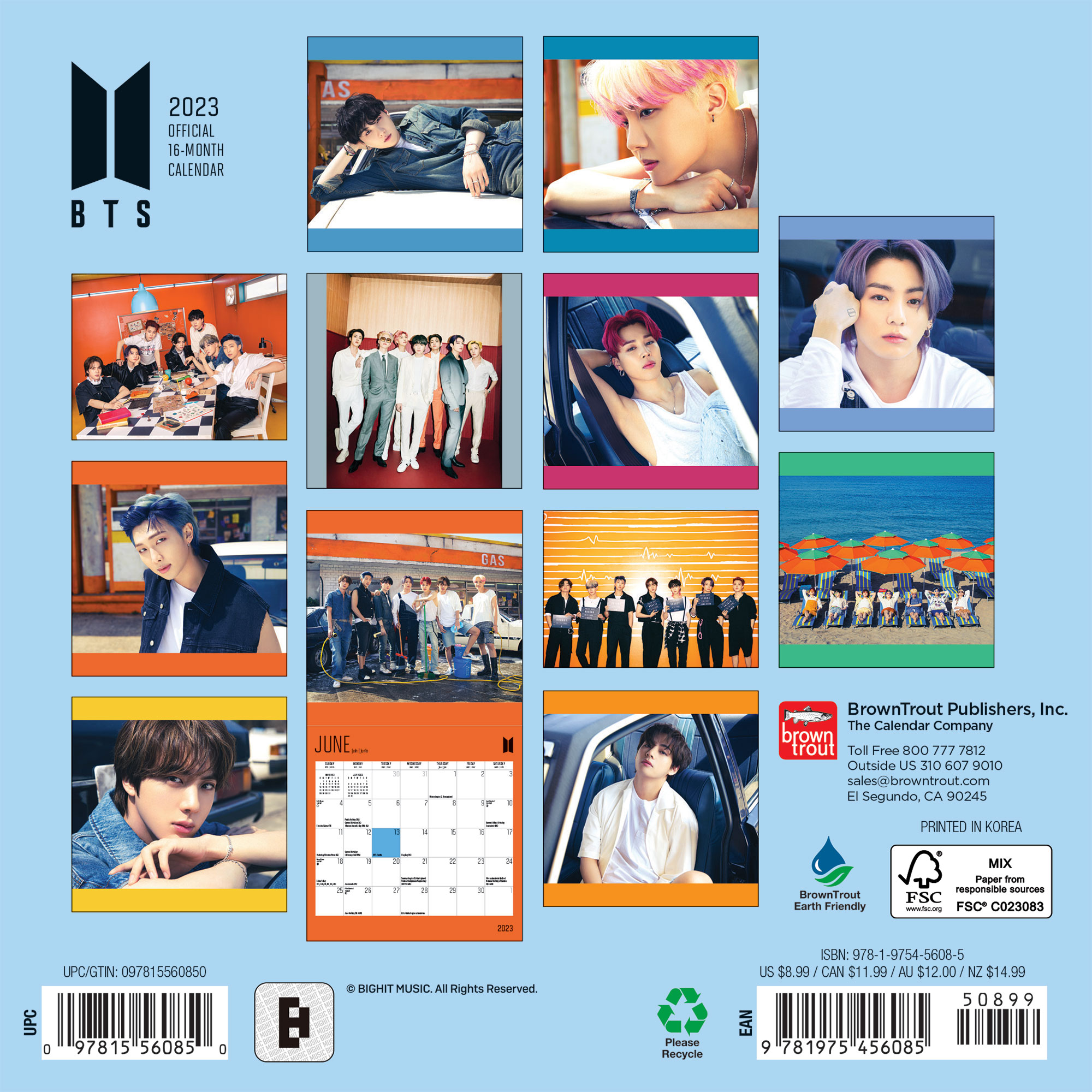 BTS OFFICIAL | 2023 7×14′ (Hanging) Monthly Mini Wall Calendar | BrownTrout