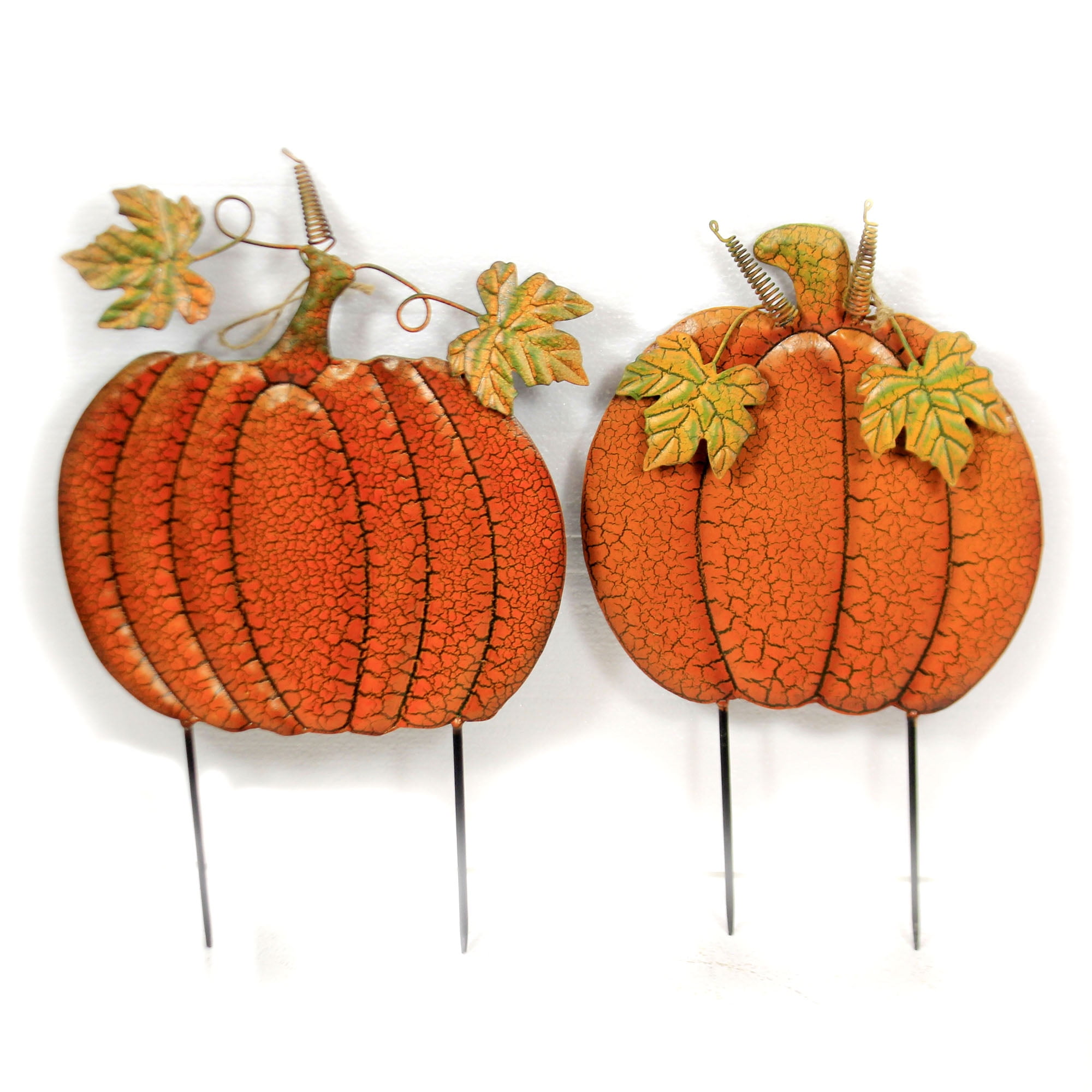 Home & Garden Two Mini Metal Pumpkins Stakes Halloween Thanksgiving ...