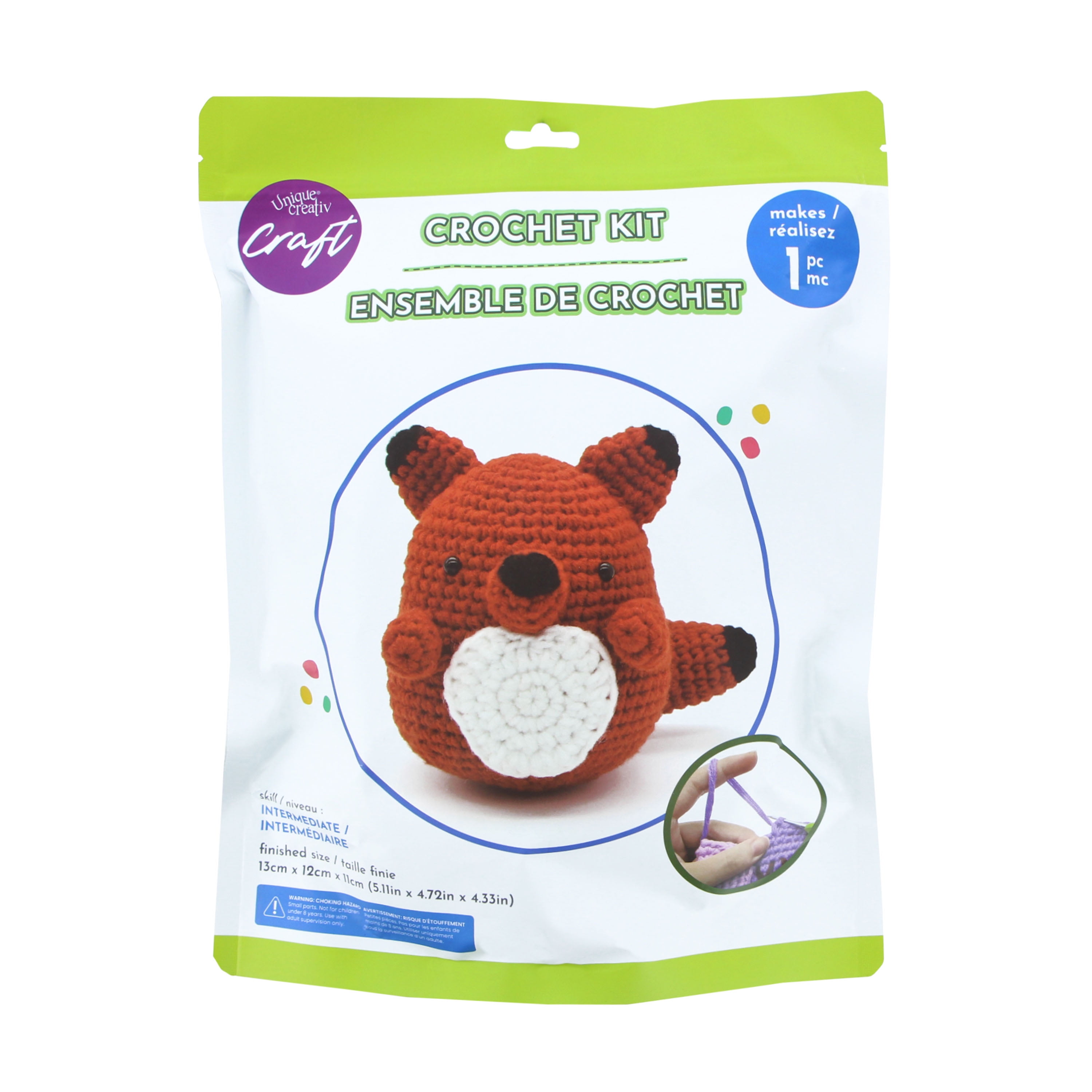 UNIQUE CREATIV CRAFT Crochet Kit - Fox, 1 pc, Age 8+, Intermediate, 13 ...