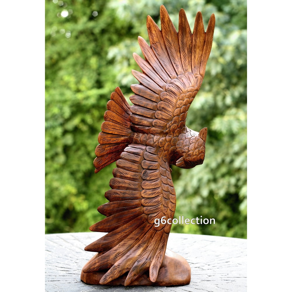 Extra Large Huge 20" Hand Carved Soaring Wooden Owl Dark Brown Statue ...