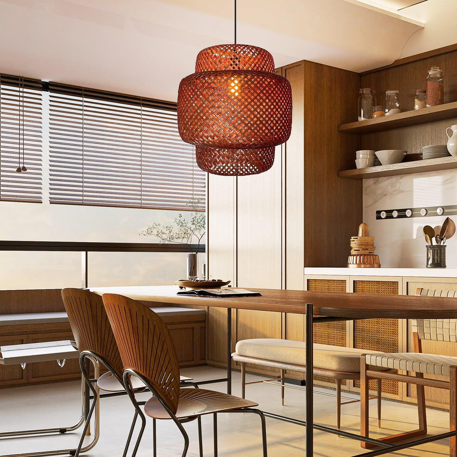 Arturesthome Hand Woven Bamboo Pendant Light Rattan Hanging Lamp Wicker Basket Light Fixture ...