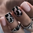 24-Piece Shiny Square Press on Nails Set - Black Geometric Stripes ...
