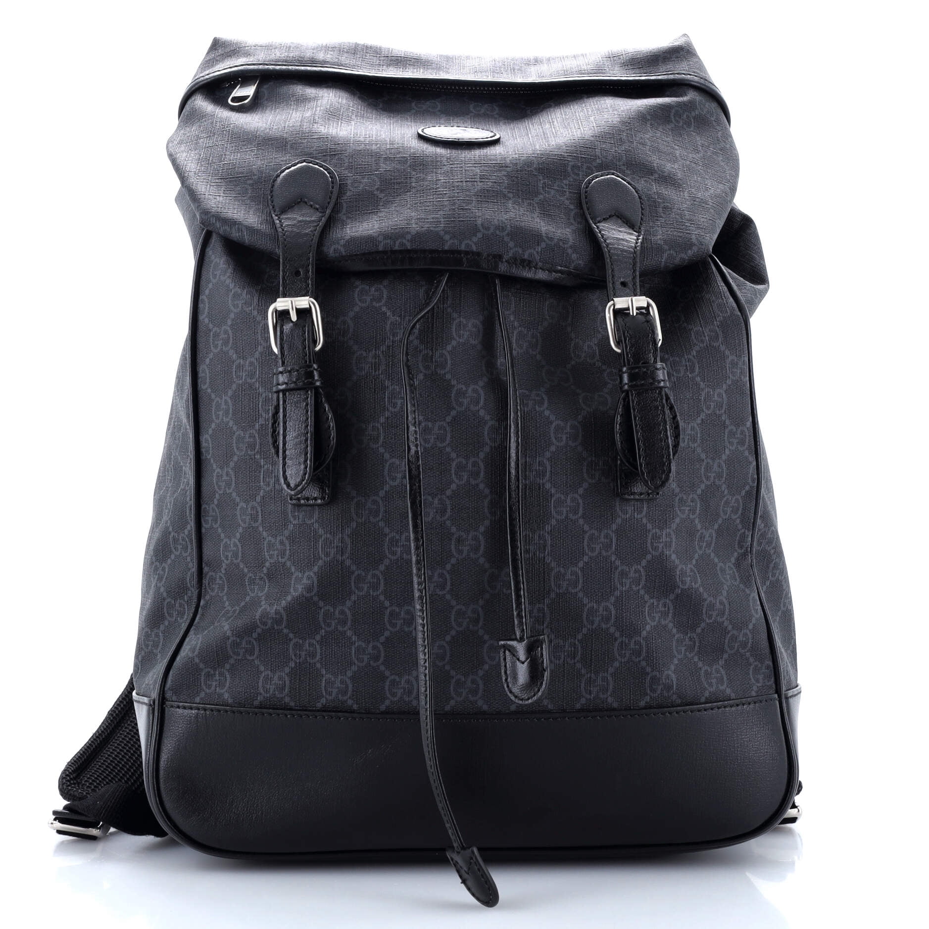 Pre-Owned Interlocking G Patch Drawstring Flap Backpack GG Coated ...