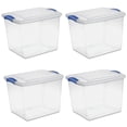 4 Pack 27 Quart Clear Plastic Storage Container with Blue Latch Lid ...