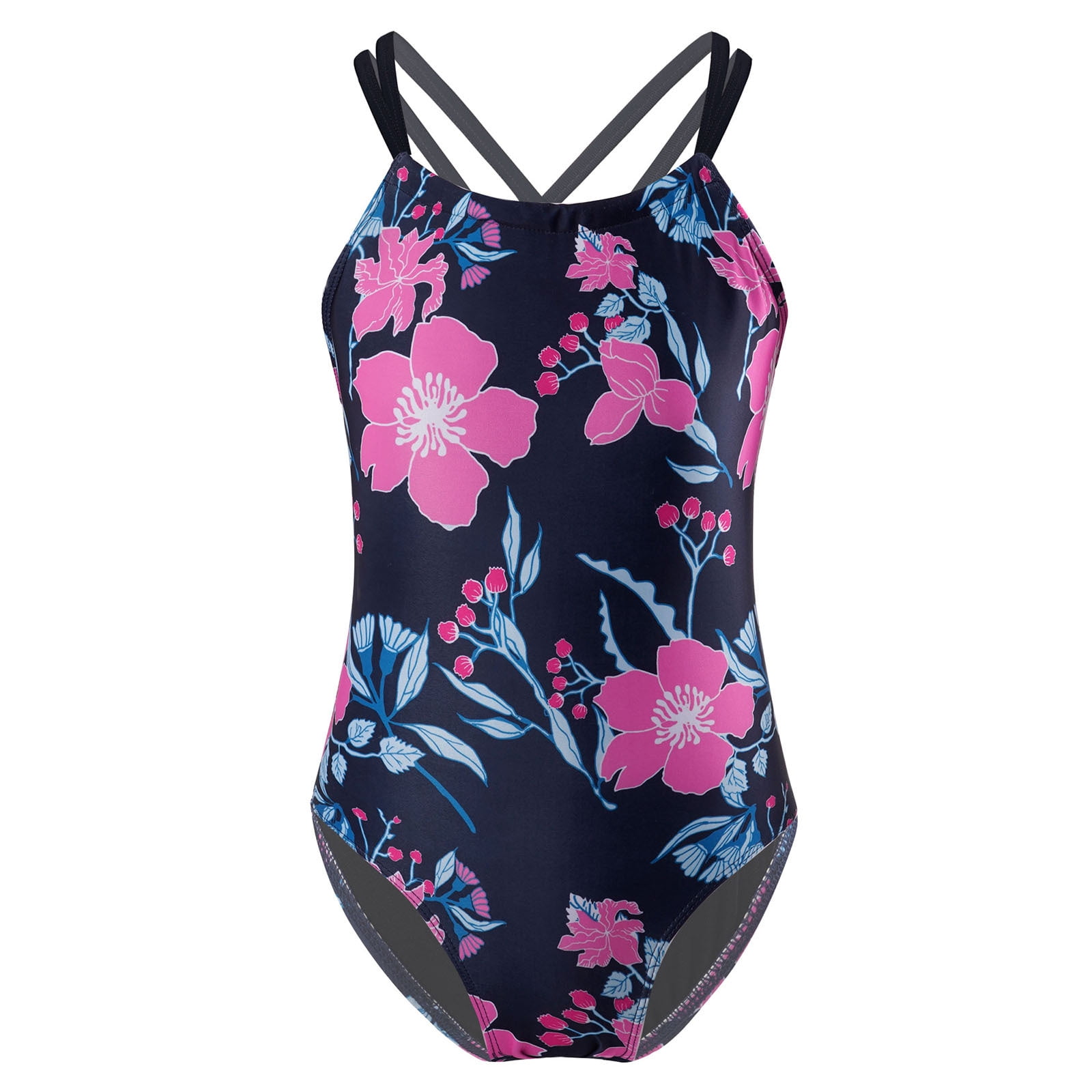 DPOIS Girls Double Straps Criss Cross Floral One Piece Swimsuit ...