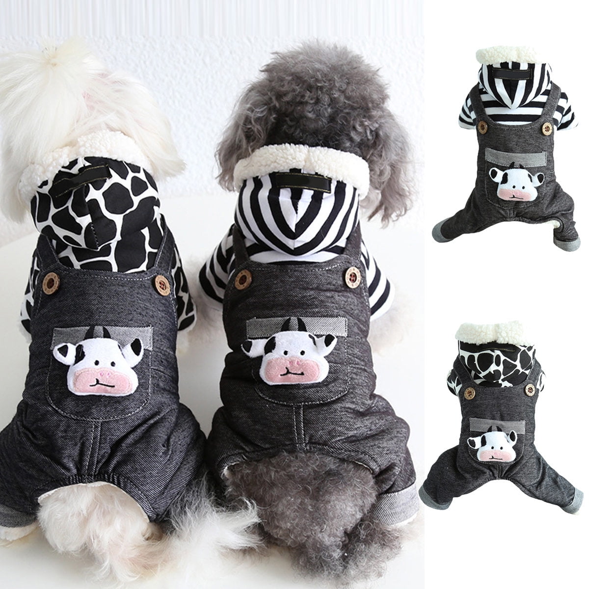 Meidiya Pet Denim Jumpsuit Dog Jeans Hoodies Cool Black&White Coat ...
