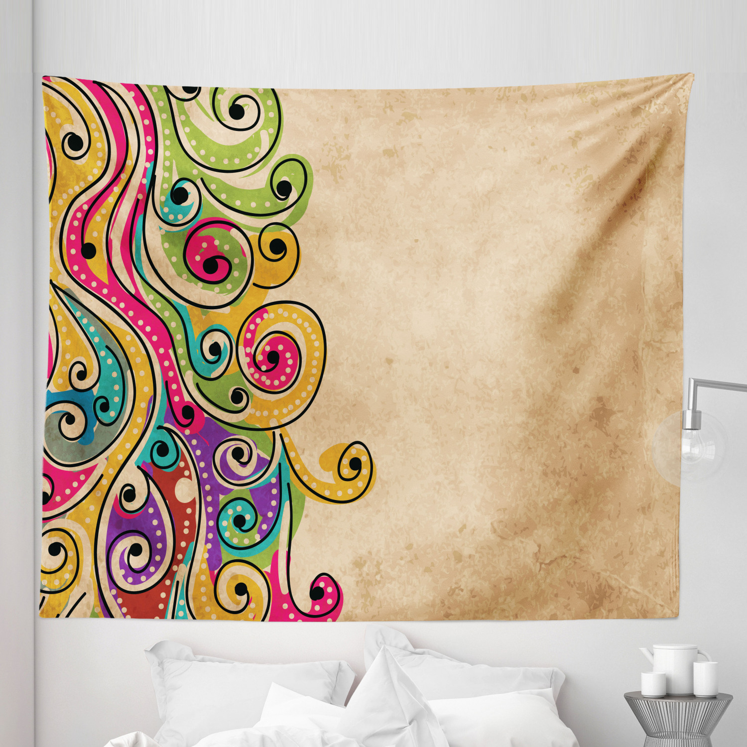 Tribal Tapestry, Traditional Folk Art Pattern with Hand Drawn Spiral ...