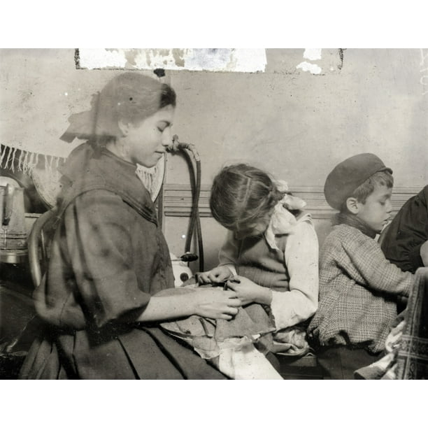 Hine: Child Labor, 1910. /Nyoung Garment Workers Sewing Piecework In A ...