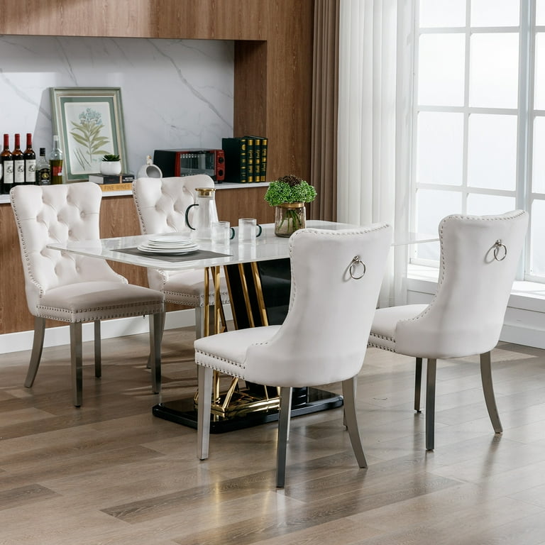 Oduse Daily Grey Velvet Dining Chairs Set Of 4 Kitchen 45 Off