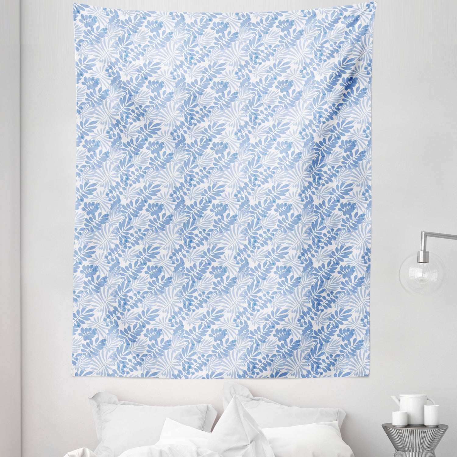 Blue and White Tapestry, Tender Tropical Design in Blue Shades Exotic ...