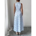 Blue Sleeveless Plaid Printed Dress With Double Collar, Cherry Print ...