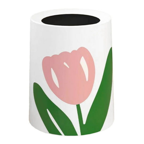 Floral Trash Can Large Mouth Cute Appearance Modern Style Garbage Waste ...