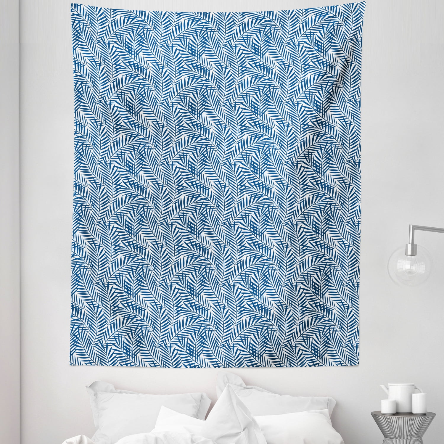 Navy Blue Tapestry, Tropical Rainforest Inspirations Blue Palm Tree ...