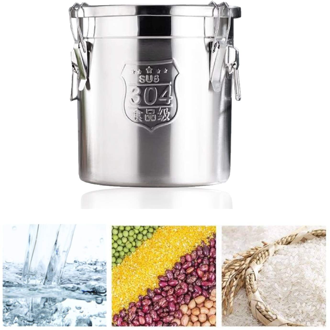 6L Stainless Steel Food Storage Bucket Airtight Canister Rice Oil ...
