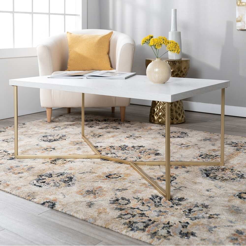 Faux Marble Laminate Top X Shape Metal Base Modern Coffee Table Dining ...