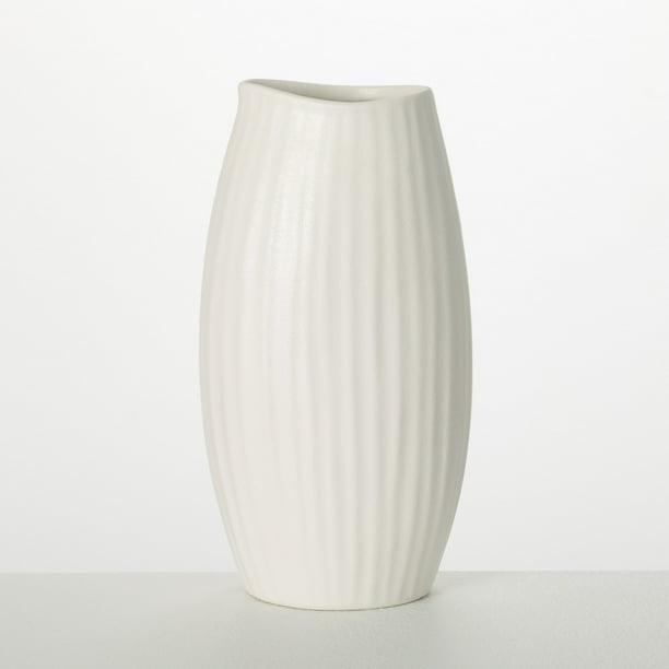 Sullivans 9" Modern White Ribbed Vase - Walmart.com