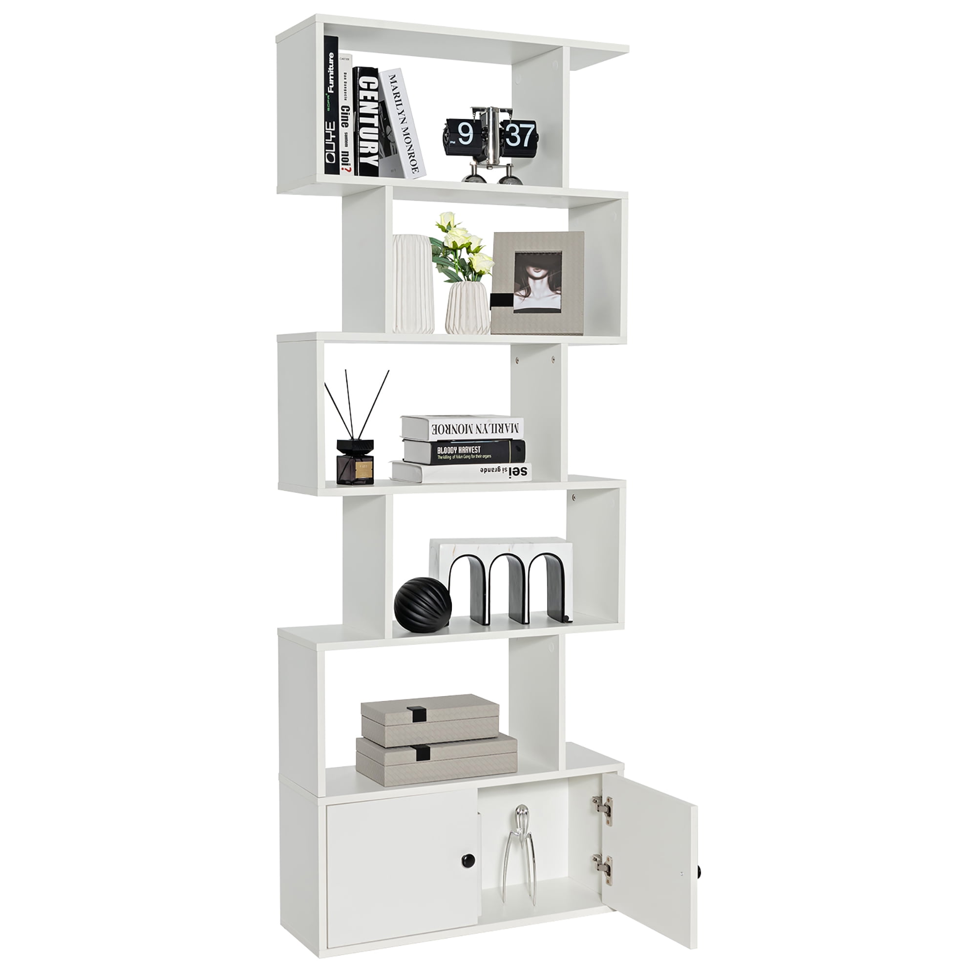 Click here for Costway 1 Pc Bookshelf W/Cabinet 6-Tier S-Shaped B... prices
