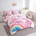 Aikeke Kawaii Unicorn Twin Bedding 7-Piece, Cartoon Love Heart Rainbow ...