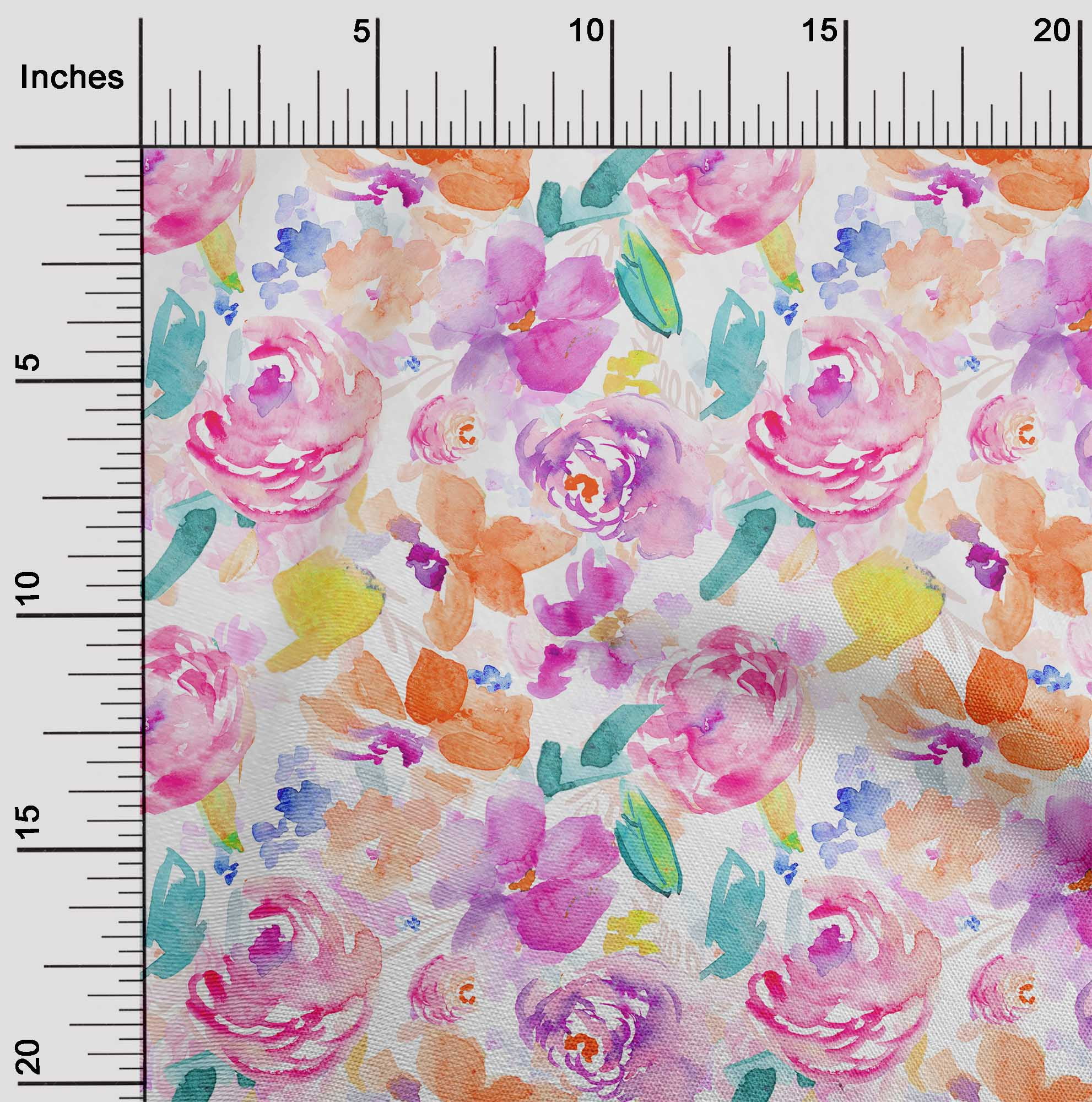 oneOone Cotton Cambric Rose Pink Fabric Flower Watercolor Sewing ...