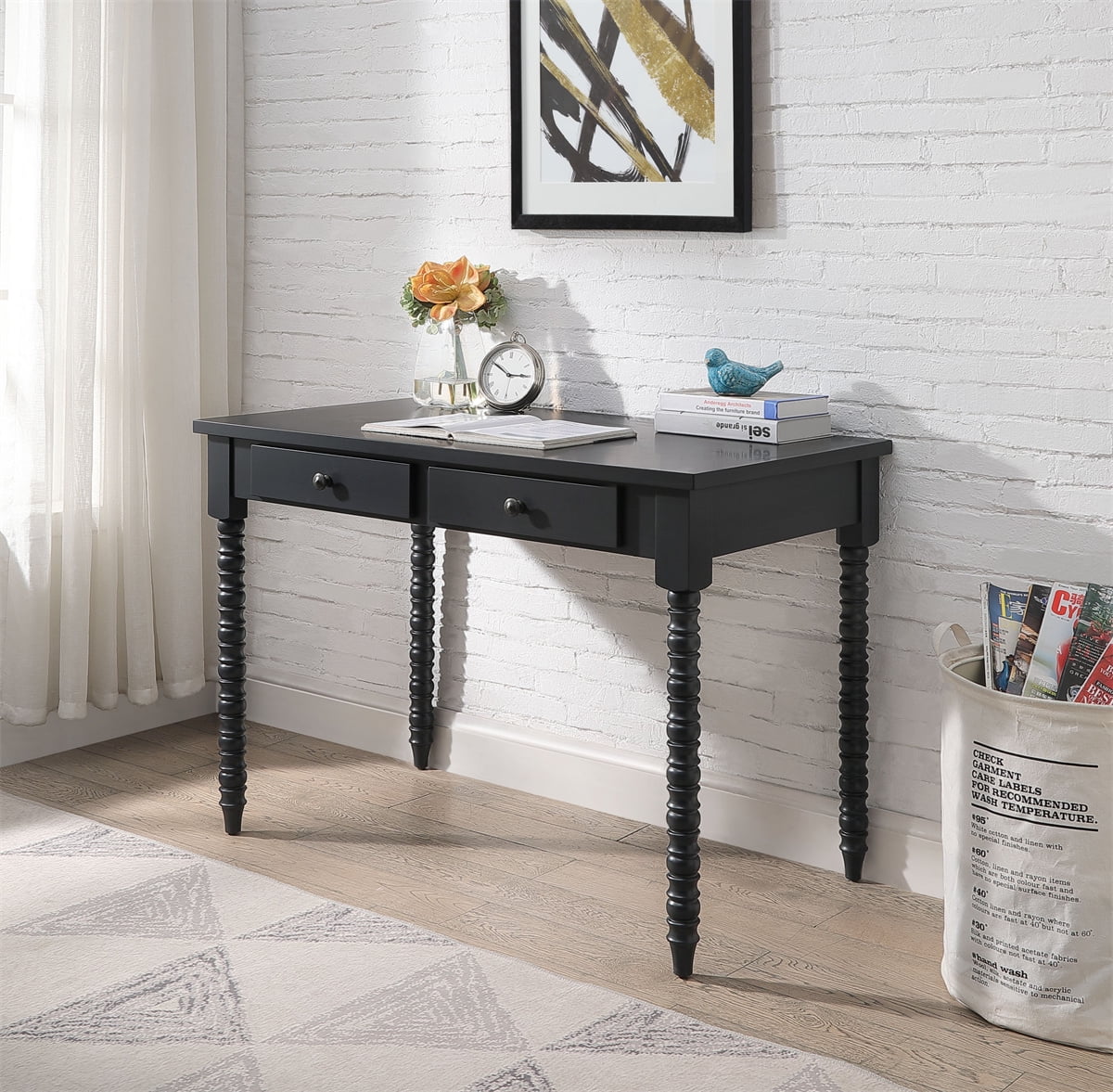 Modern Accent Console Table with 2 Storage Drawers, Wood Rectangular ...