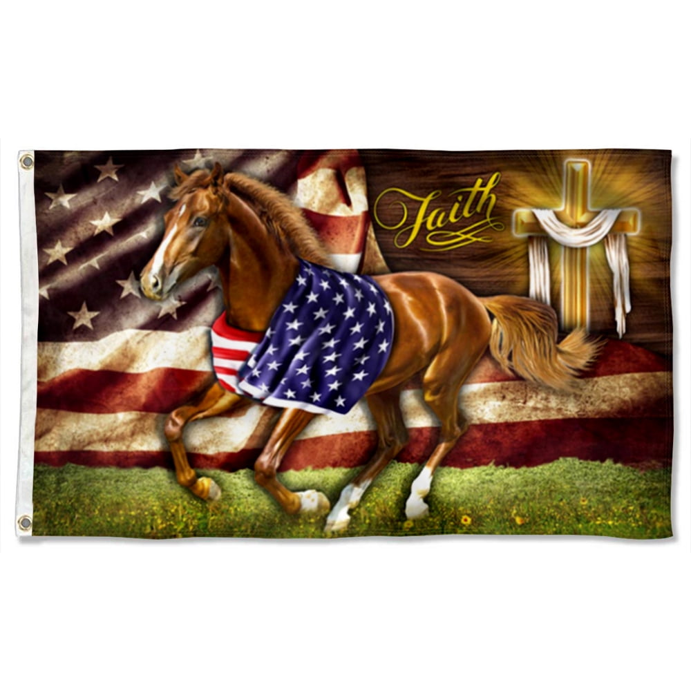 Cayyon Horse Flag Patriotic Faith Horse American Grommet Flag 3x5Feet ...