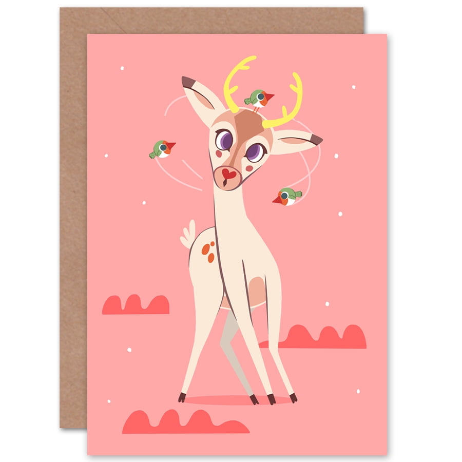 Stag Dazed With Birds Cute New Baby Greetings Card Plus Envelope Blank ...