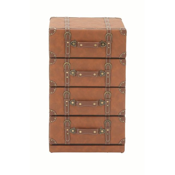 Decmode Traditional 28 X 16 Inch Rectangular Tan Leather-Covered Wooden ...