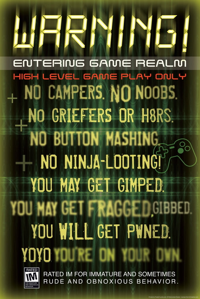 Warning Entering Game Realm Video Gaming Cool Wall Decor Art Print ...