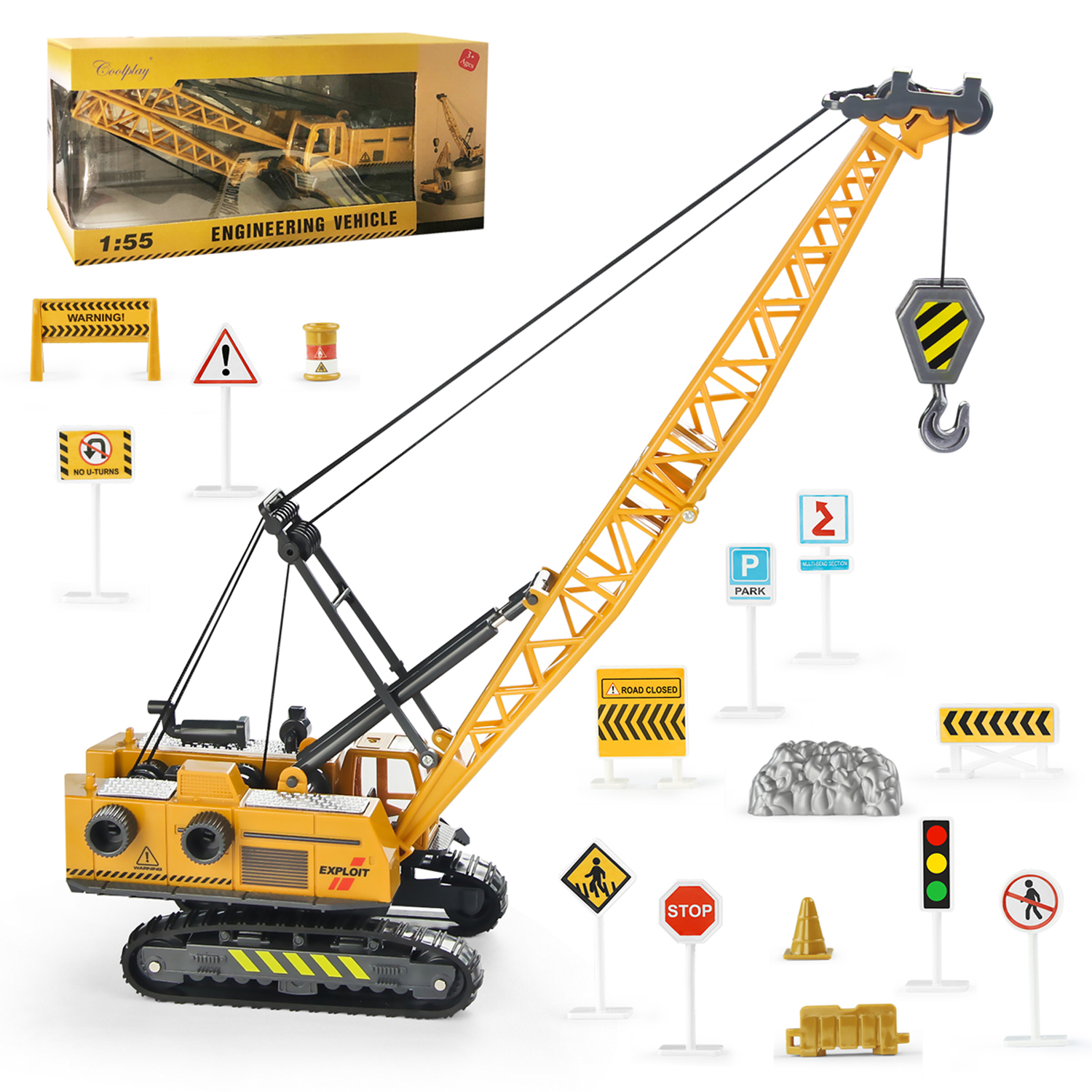 1:55 Diecast Construction Crane Truck Toy Alloy Engineering Vehicle ...