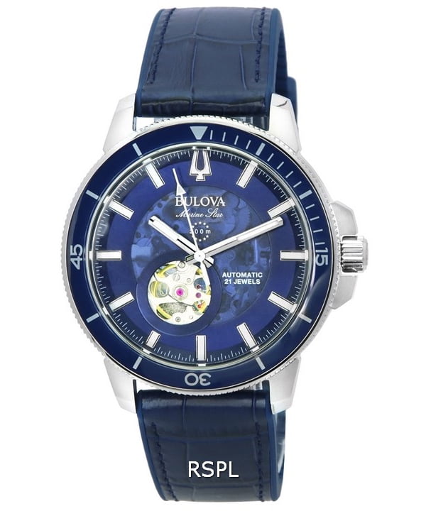 Bulova Marine Star Open Heart Blue Dial Automatic Diver's 96A291 200M ...