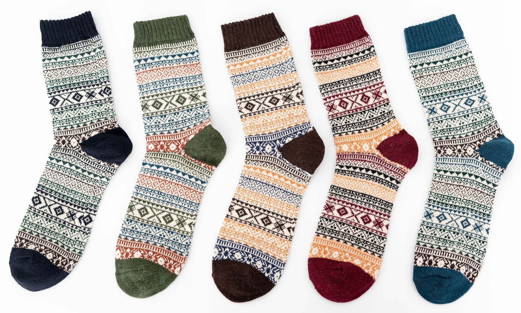 5 Pairs Womens Multicolor Fashion Warm Wool Cotton Thick Winter Crew