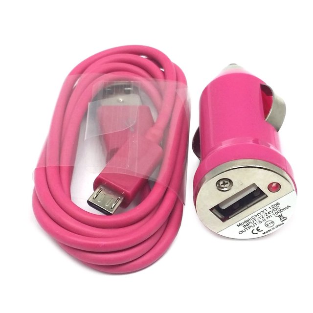 Mini USB Car Charger Adapter + Micro USB Cable (3ft) - Pink - Walmart.com