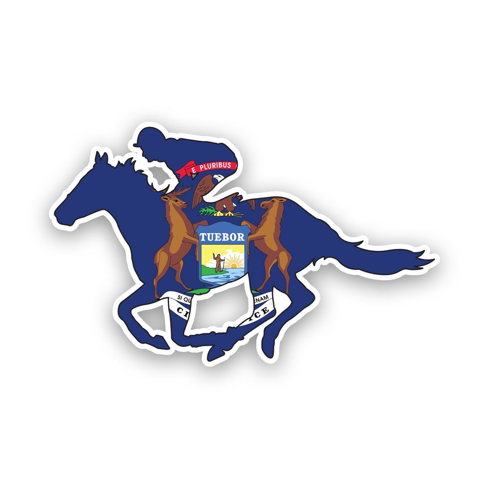 Michigan MI Horse Racing State Flag Sticker Decal - Self Adhesive Vinyl ...