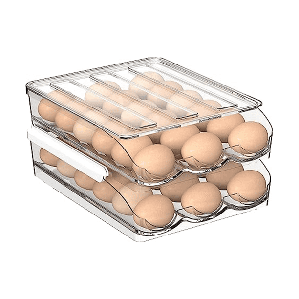 Qtmnekly 2Layer Egg Holder for Refrigerator,Automatic Rolling Egg ...
