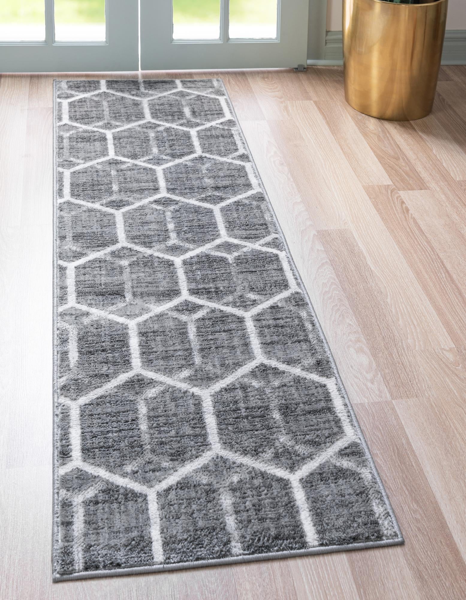Rugs.com Lattice Trellis Collection Rug – 10 Ft Runner Gray Low-Pile ...