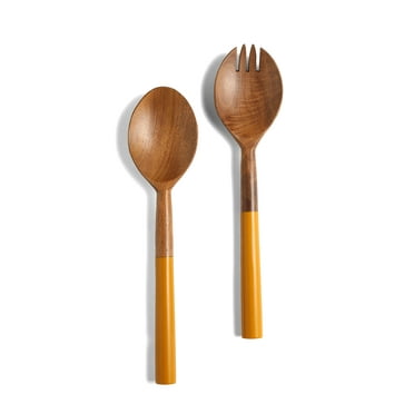 Yo Treasure Tiramisu Yellow & Ivory Meena Wooden Salad Server Set, Pack ...