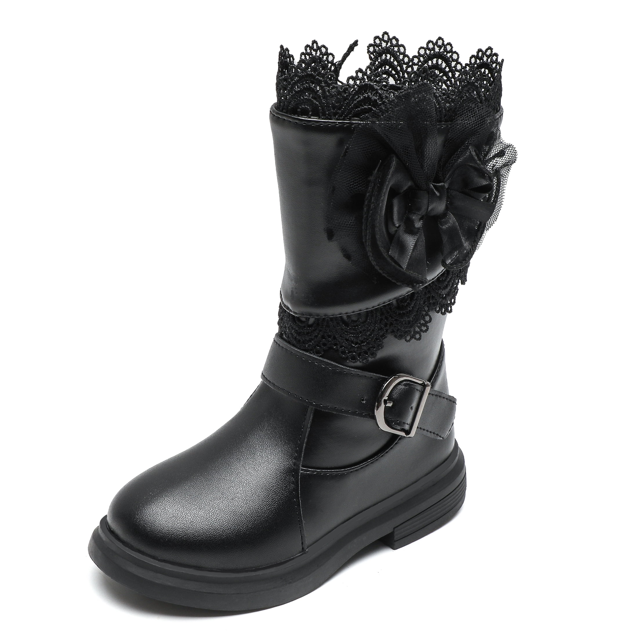 DADAWEN Toddler girl Boots with Zipper and Bow Black size 8.5 Toddler ...