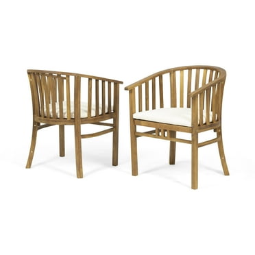 Peter Outdoor Acacia Wood Dining Chair, Set of 2, Teak with Cream ...